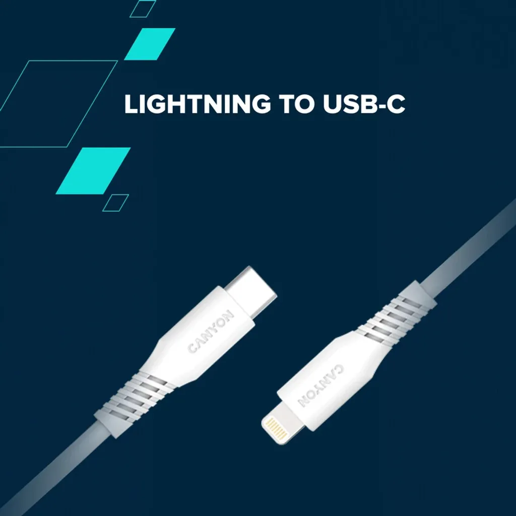 USB-C to Lightning Cable (Power Delivery Support, 1.2m) White, USB Type ...